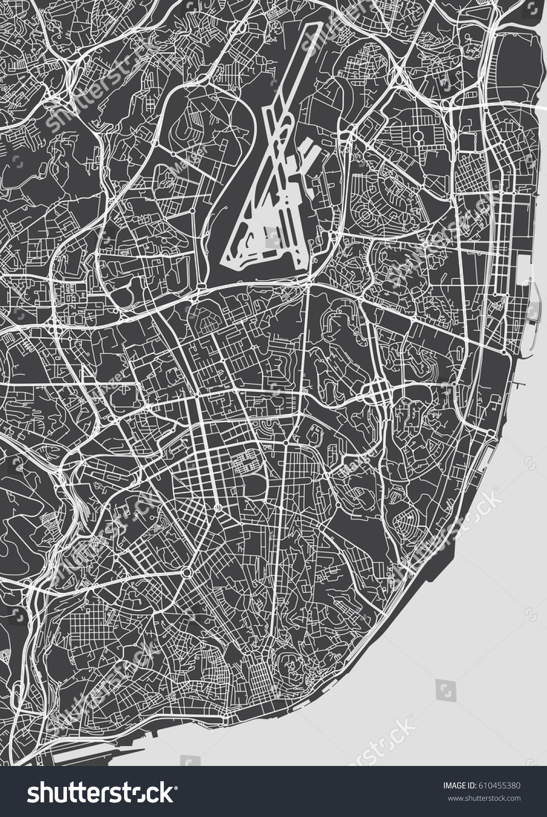 Lisbon City Plan Detailed Vector Map Stock Vector (Royalty Free ...