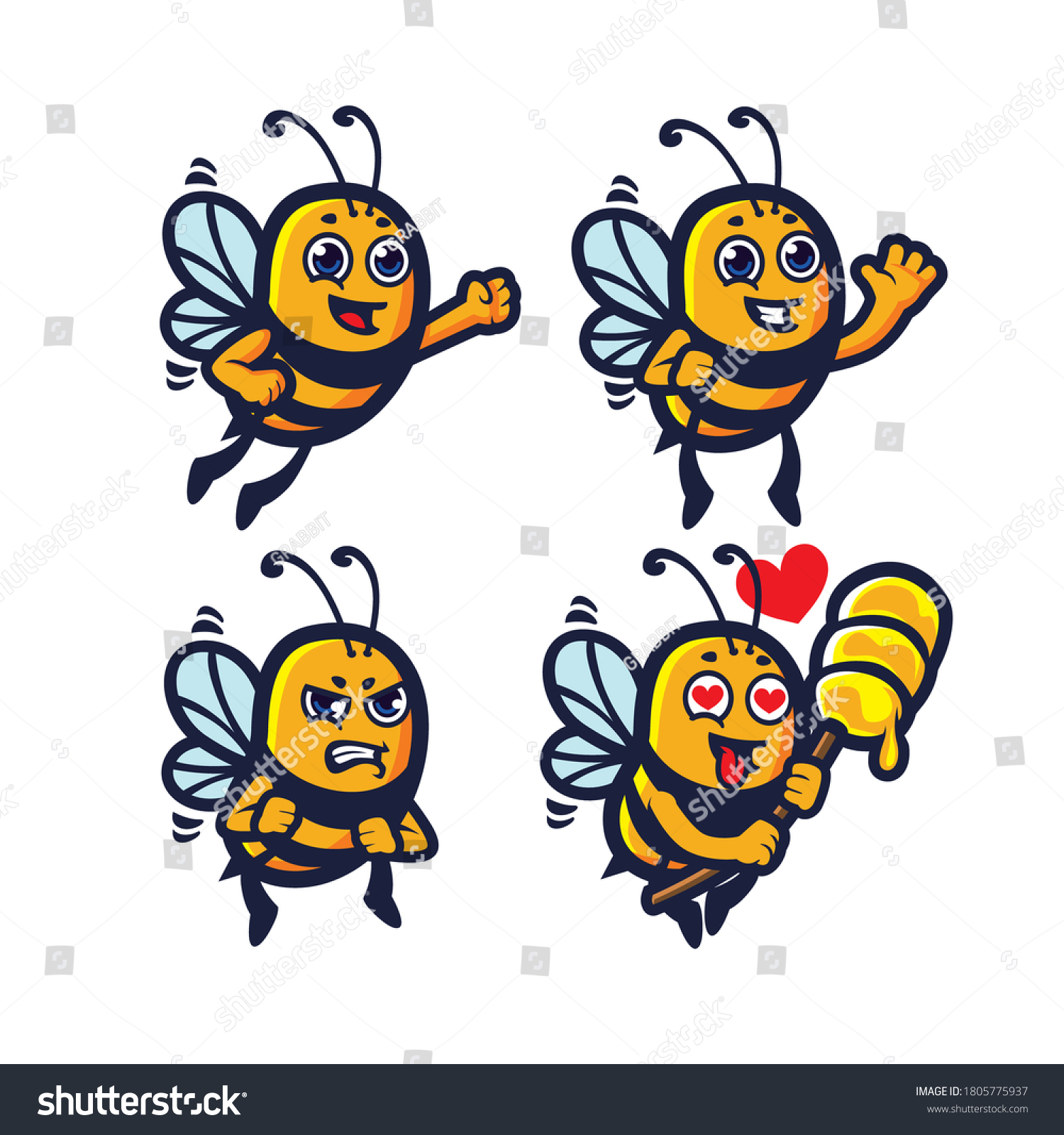 Little Bee Vector Set Bundle Stock Vector (Royalty Free) 1805775937