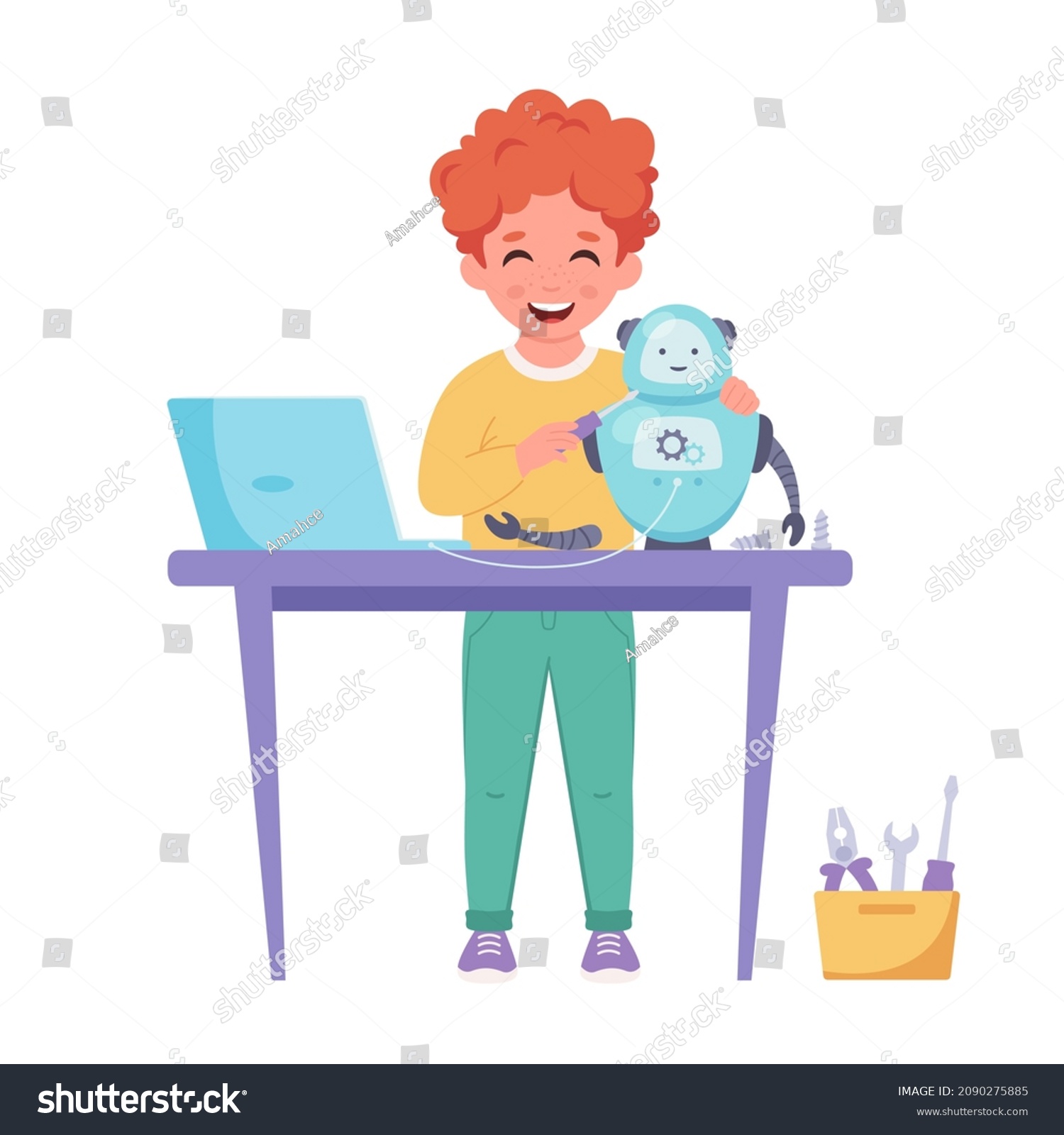 Little Boy Creating Robot Robotics Programming Stock Vector (Royalty ...