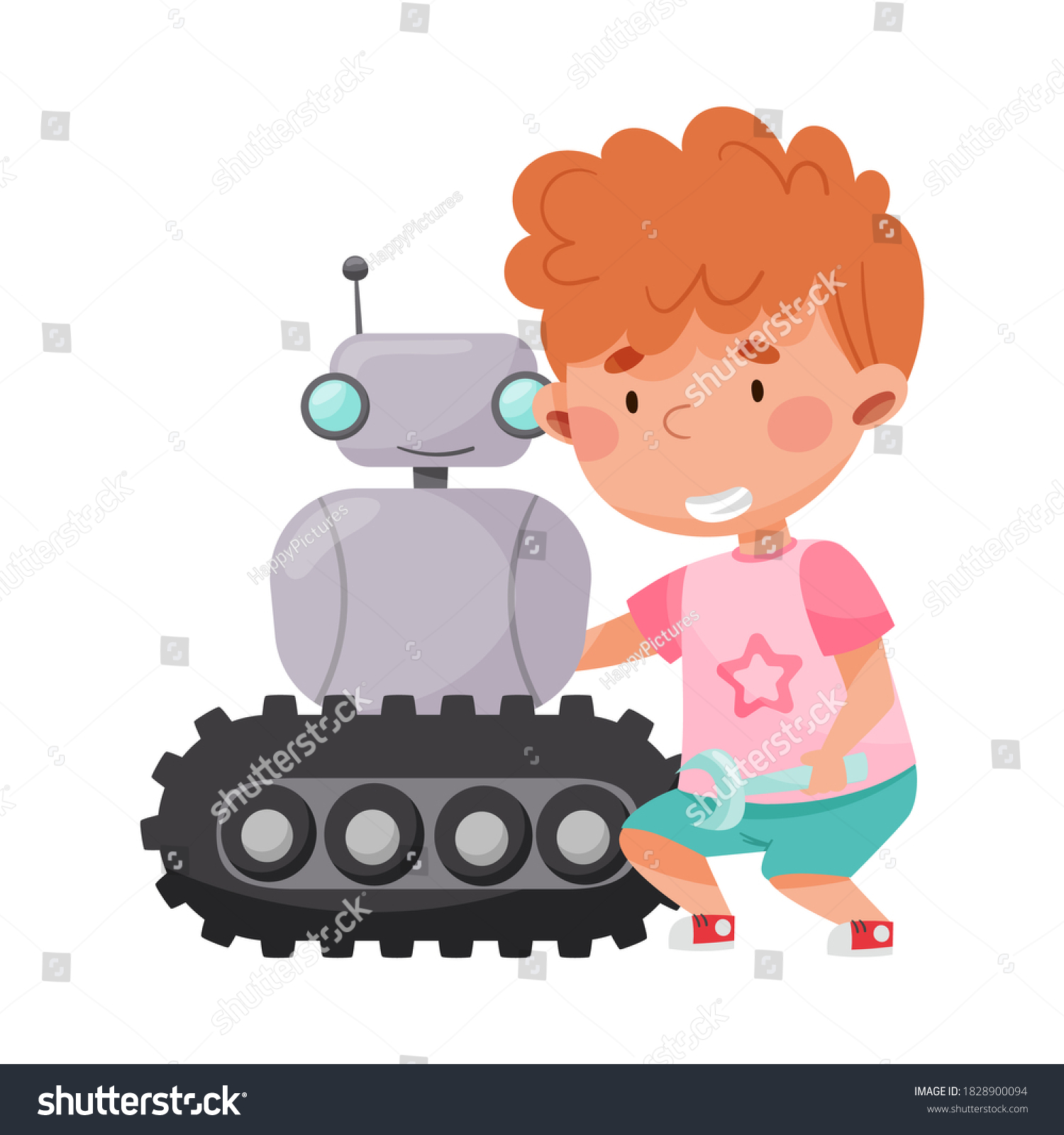 Little Boy Engineering Creating Robot Vector Stock Vector (Royalty Free ...