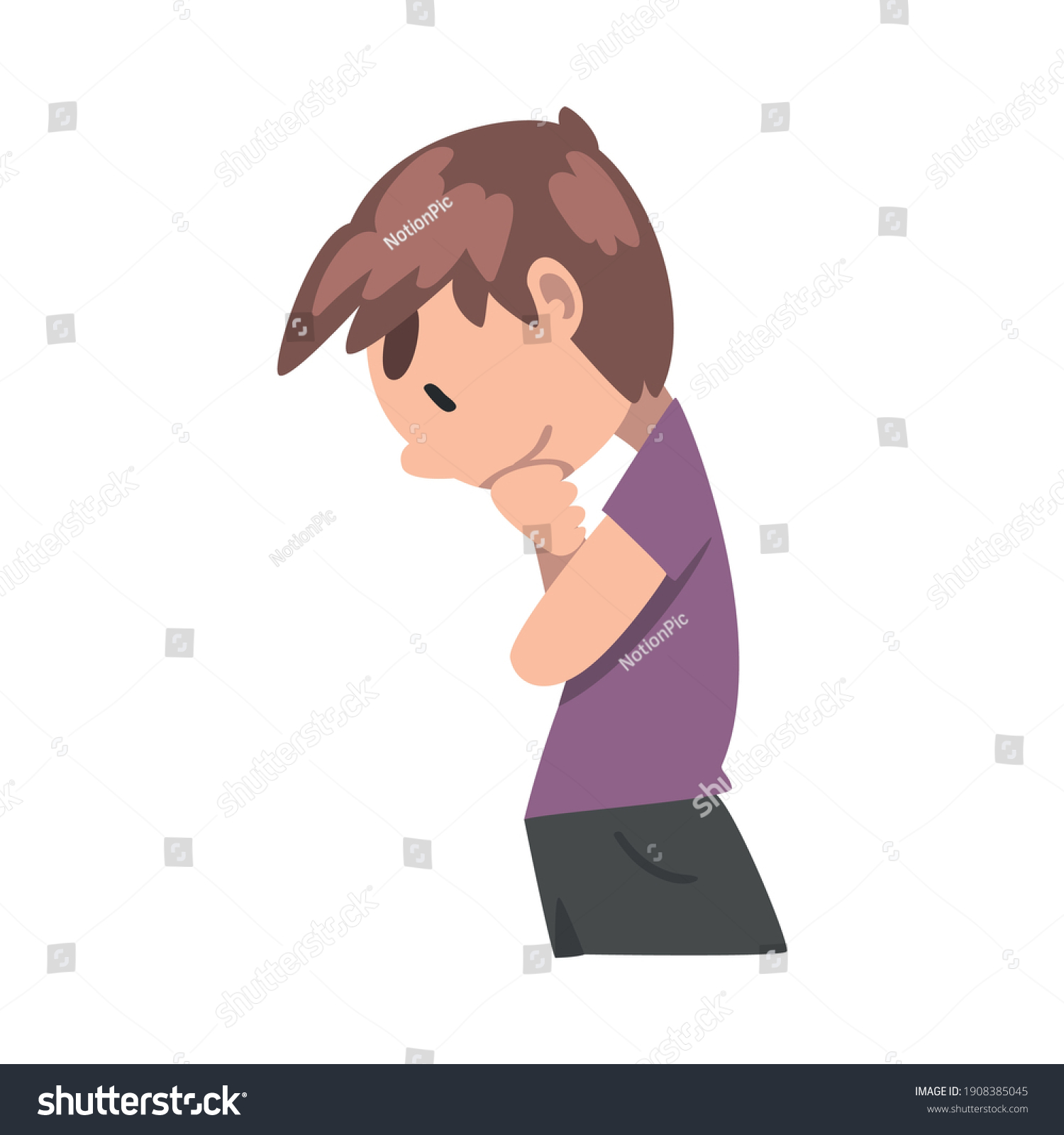 Little Boy Thinking Looking Down Cartoon Stock Vector (Royalty Free ...