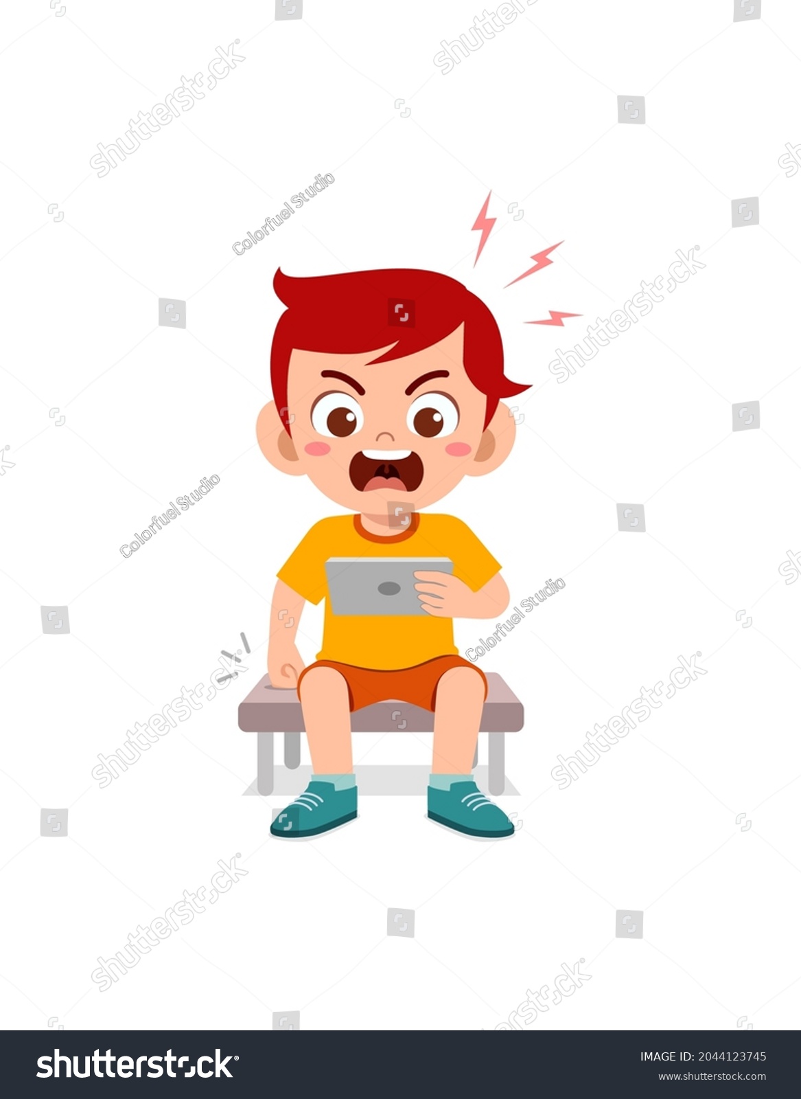 Little Boy Using Mobile Phone Angry Stock Vector (Royalty Free ...