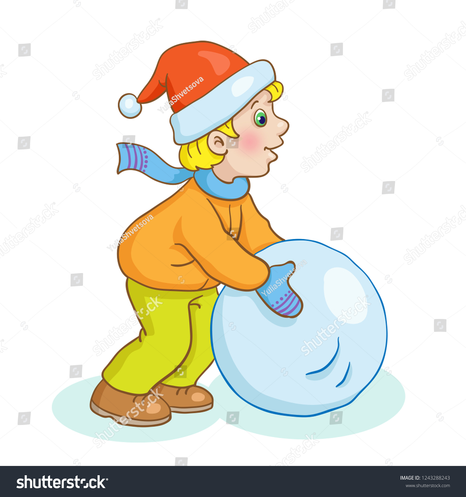 Little Boy Big Snowball Cartoon Style: เวกเตอร์สต็อก (ปลอดค่าลิขสิทธิ์ ...