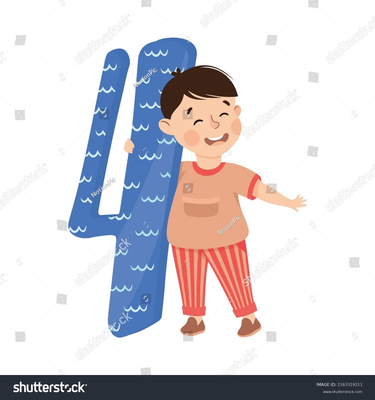 Little Boy Huge Number Four Numeral Stock Vector (Royalty Free ...