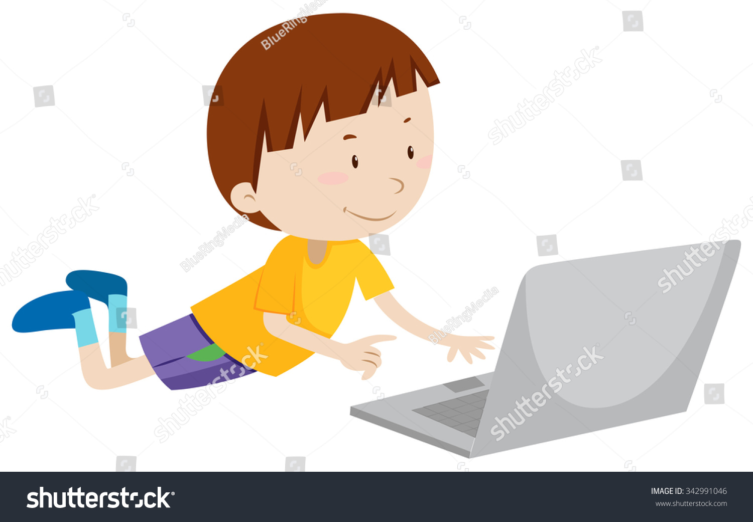 Little Boy Working On Computer Illustration Stock Vector (Royalty Free ...