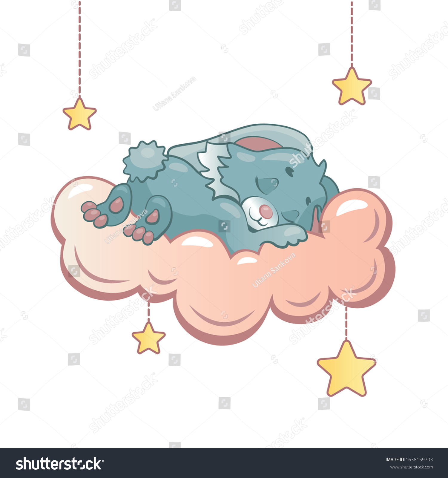 Little Bunny Sleeping On Cloud Stock Vector (Royalty Free) 1638159703 ...