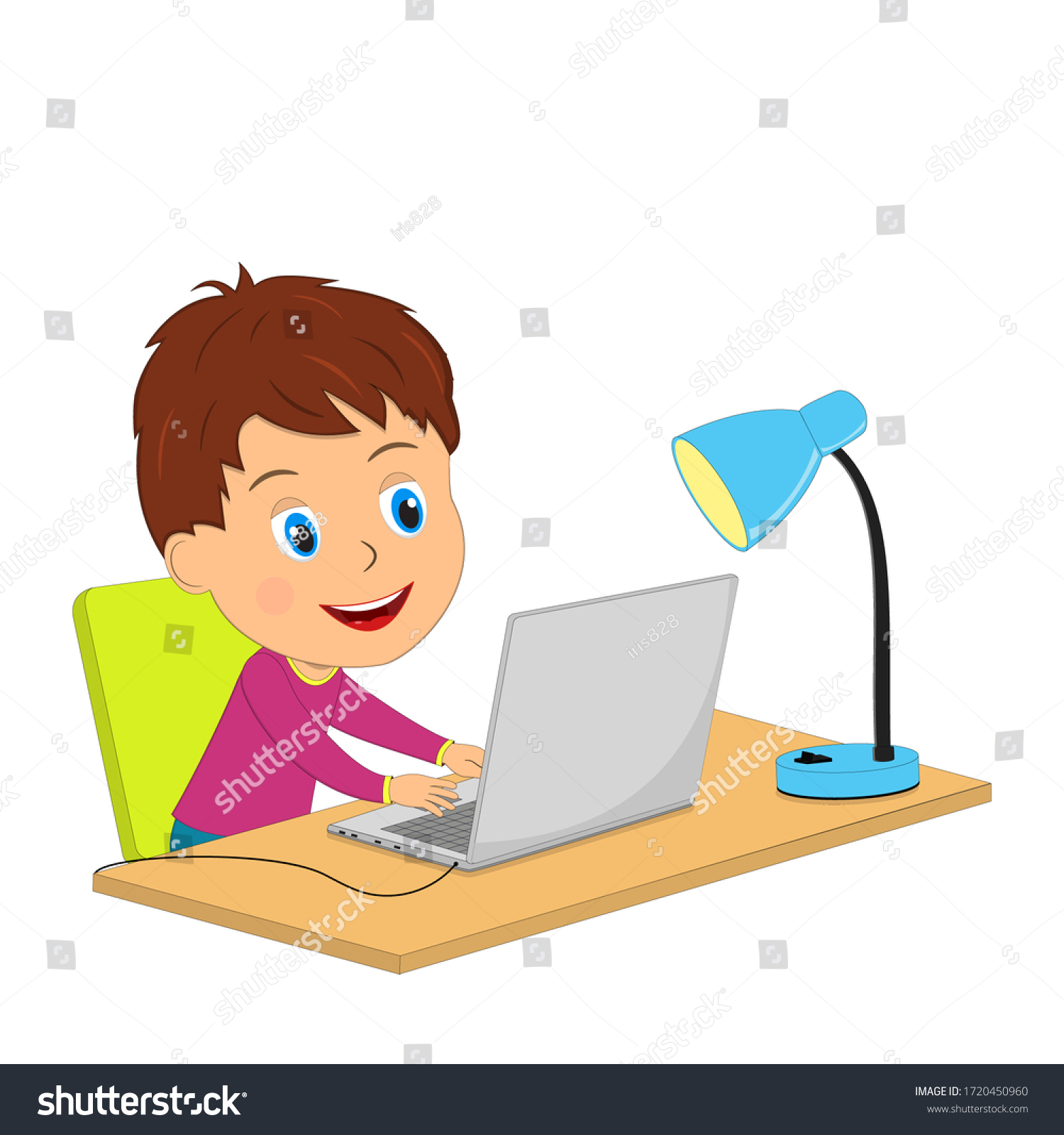 Little Cartoon Boy Using Computerillustrationvector Stock Vector ... Little Cartoon Boy Using Computerillustrationvector Stock Vector ...
