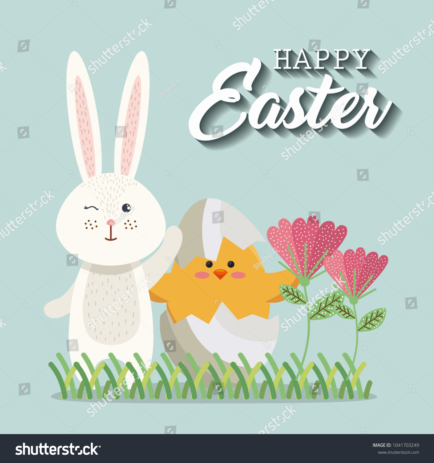 Little Chick Rabbit Easter Card Stock Vector (Royalty Free) 1041703249 ...