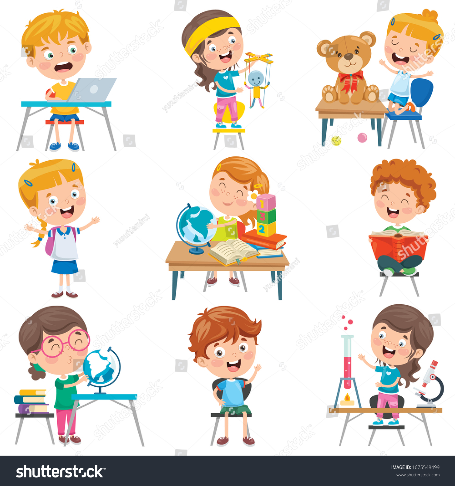 Vektor Stok Little Children Doing Various Activities (Tanpa Royalti ...