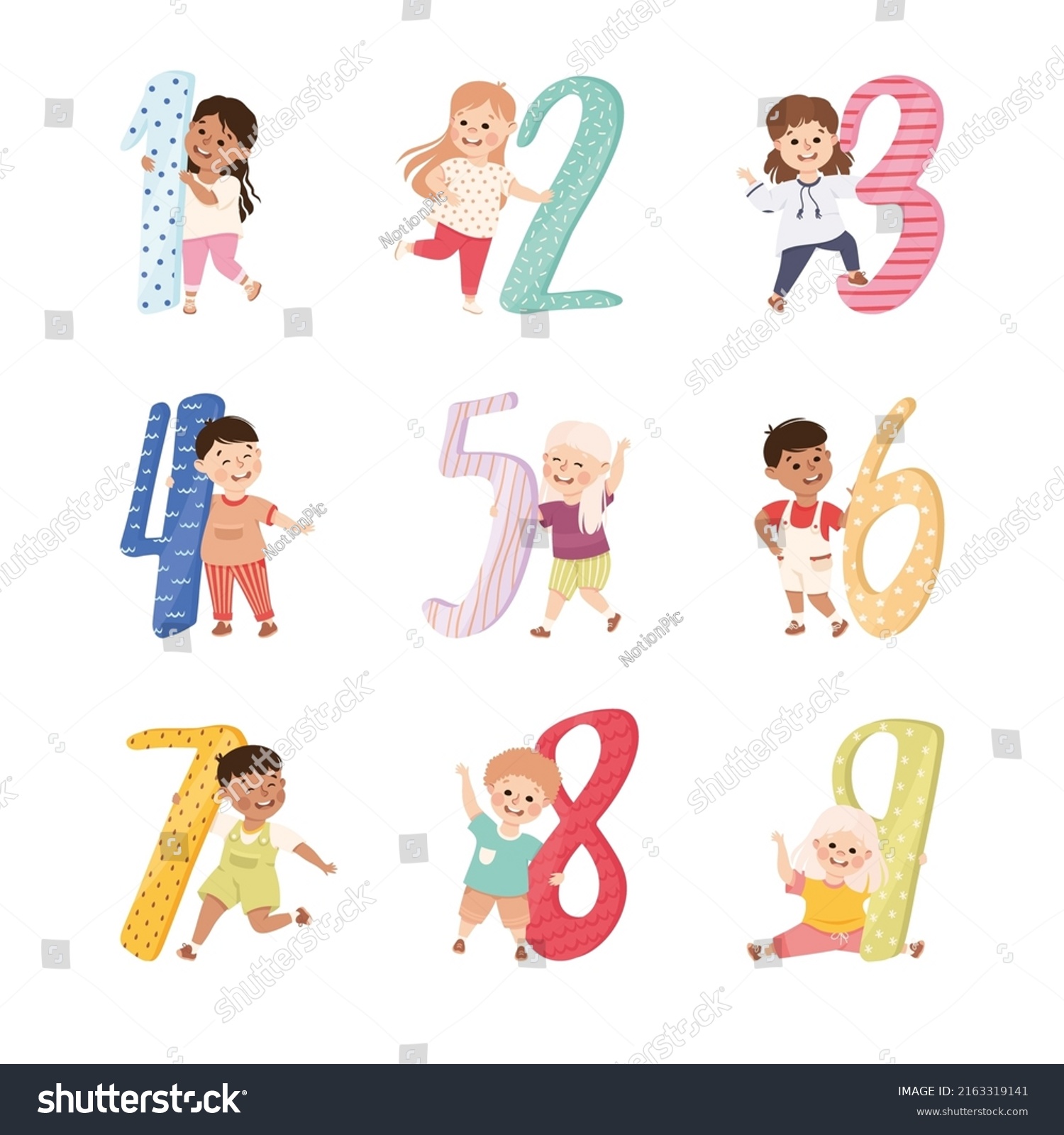 Little Children Holding Number Numeral Learning Stock Vector (Royalty ...