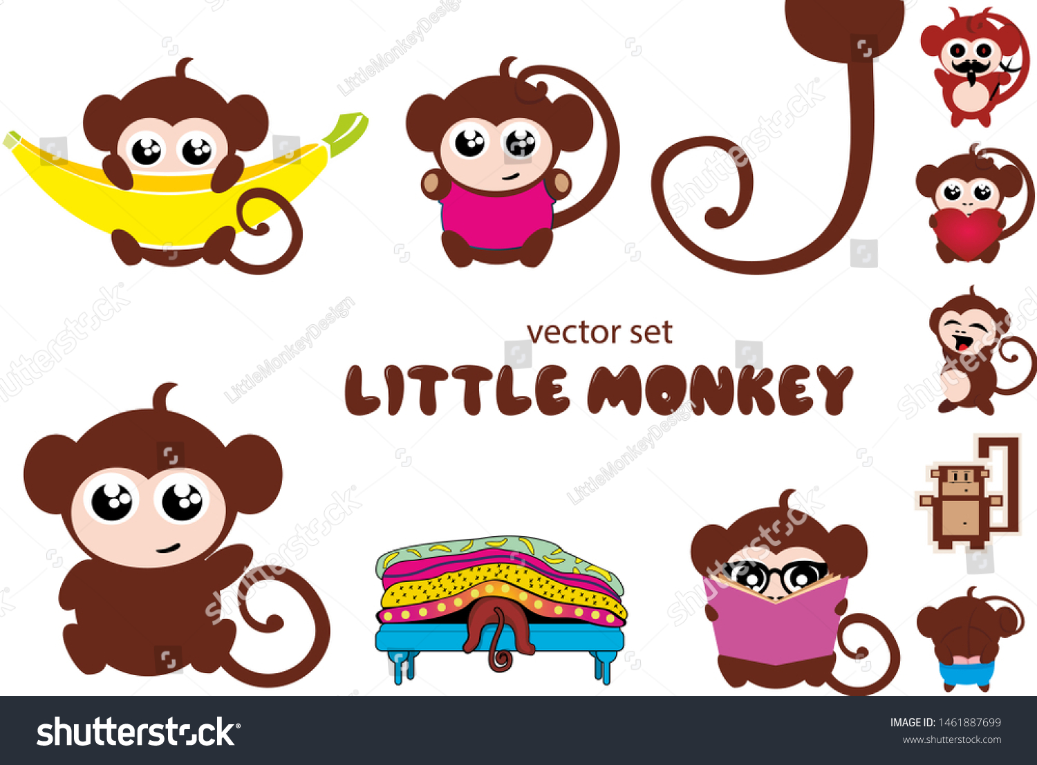 Little Monkey Cartoon Vector Sticker Set: vetor stock (livre de ...