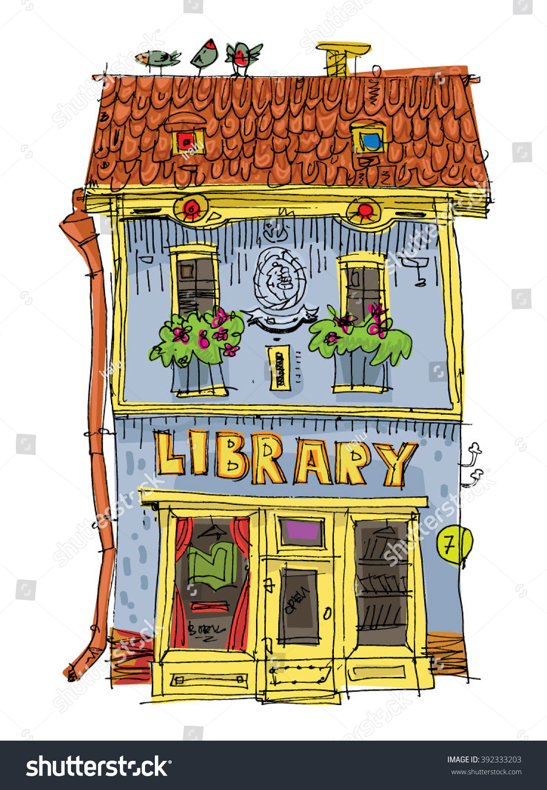Little Old Library Cartoon เวกเตอร์สต็อก 392333203 - Shutterstock