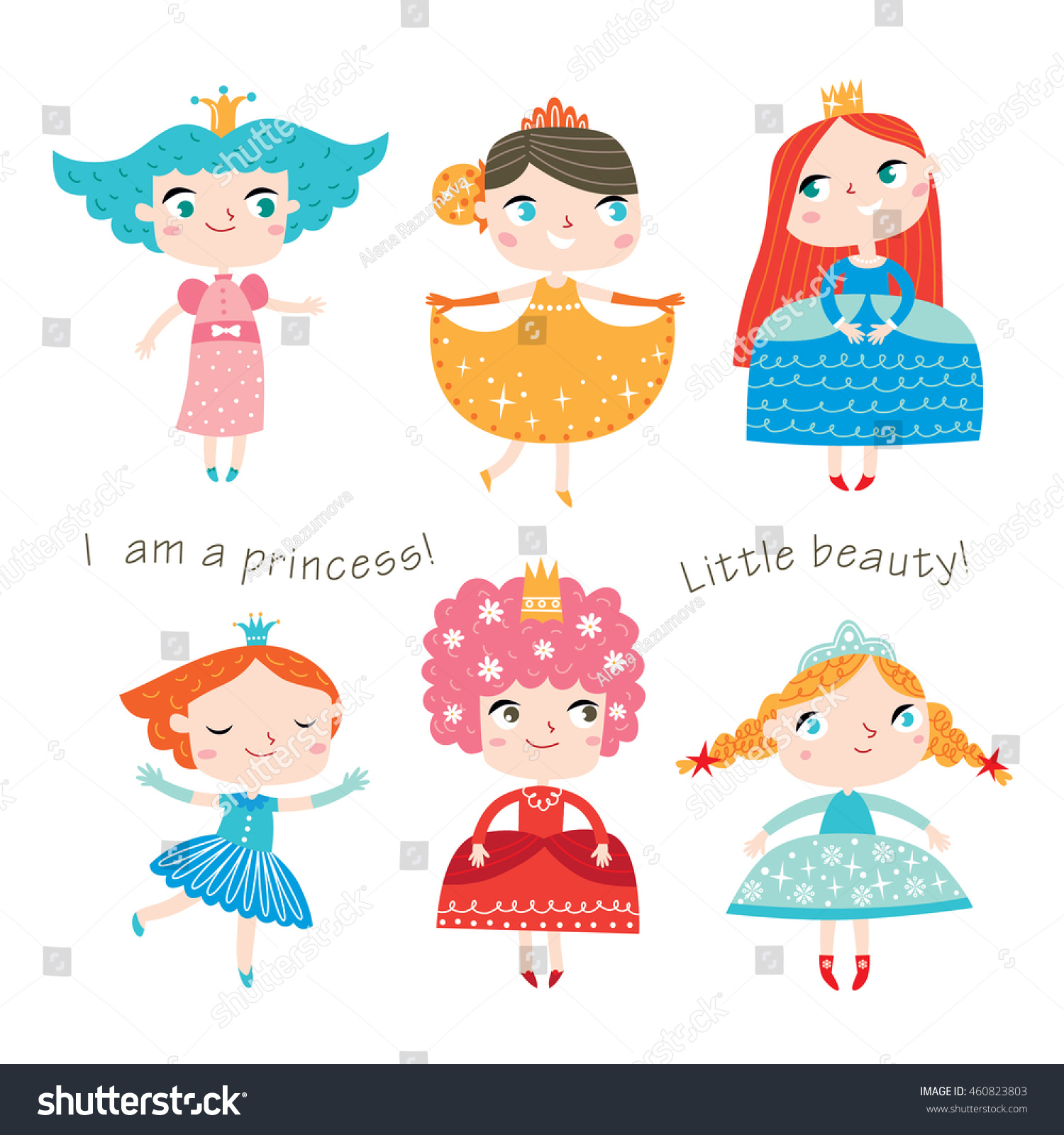 Little Princesses Set Stock Vector (Royalty Free) 460823803