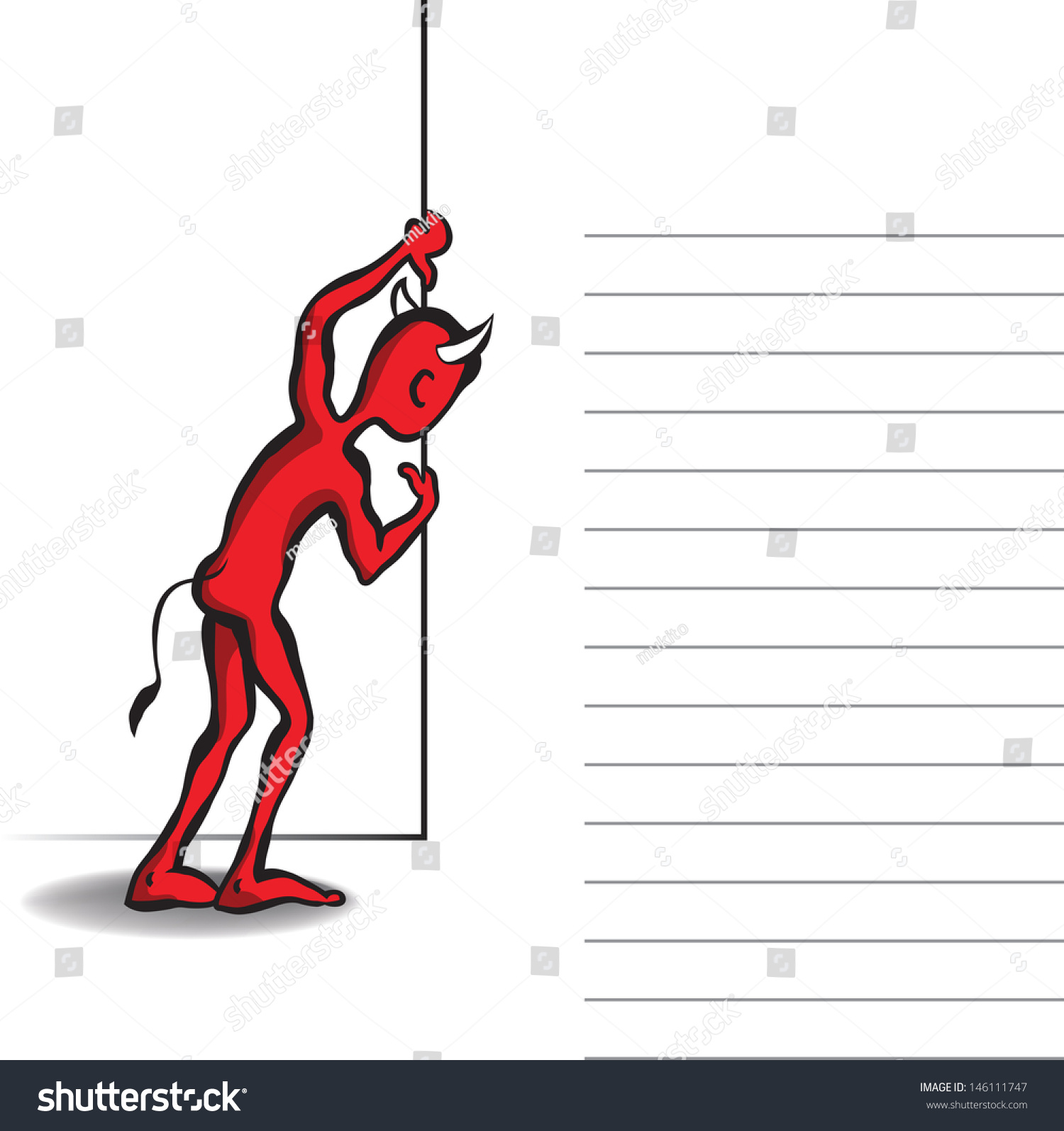 Little Red Devil Lurking Behind Wall Stock Vector (Royalty Free) 146111747
