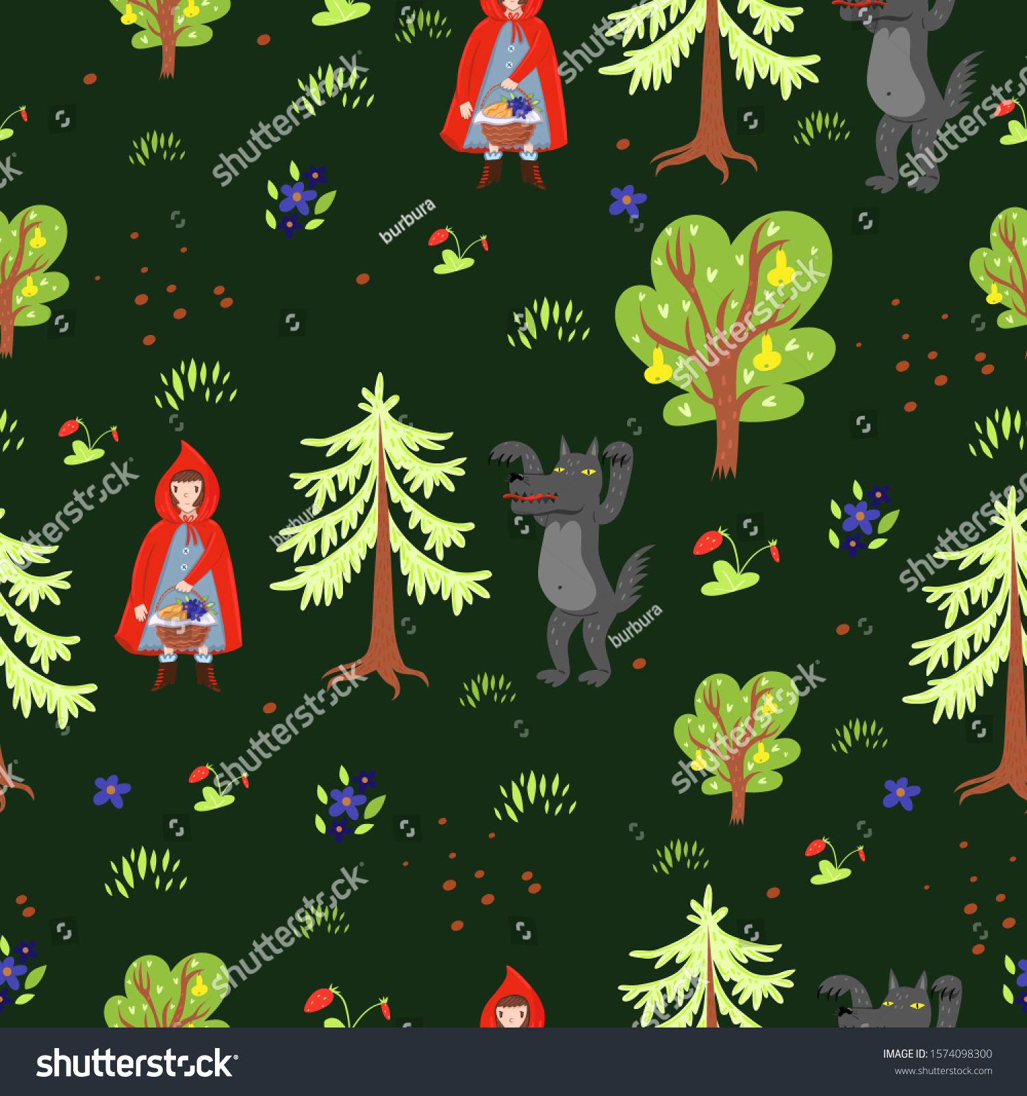 Little Red Riding Hood Seamless Pattern Stock Vector (Royalty Free ...