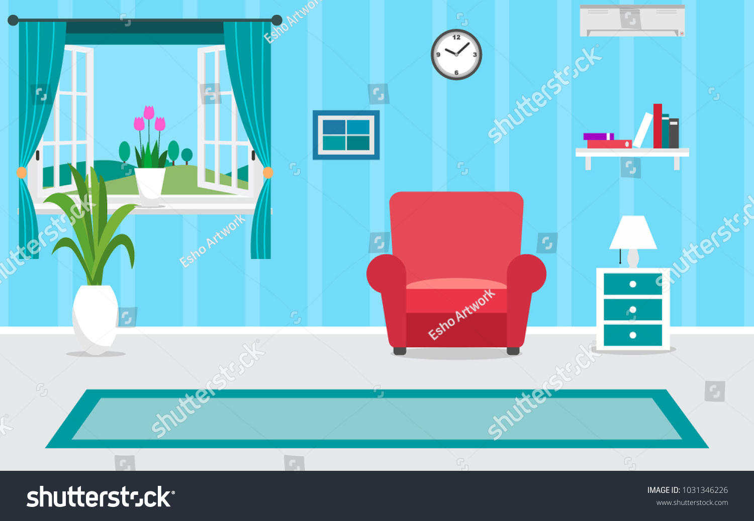 Living Room Interior Vector Design Stock Vector (Royalty Free) 1031346226