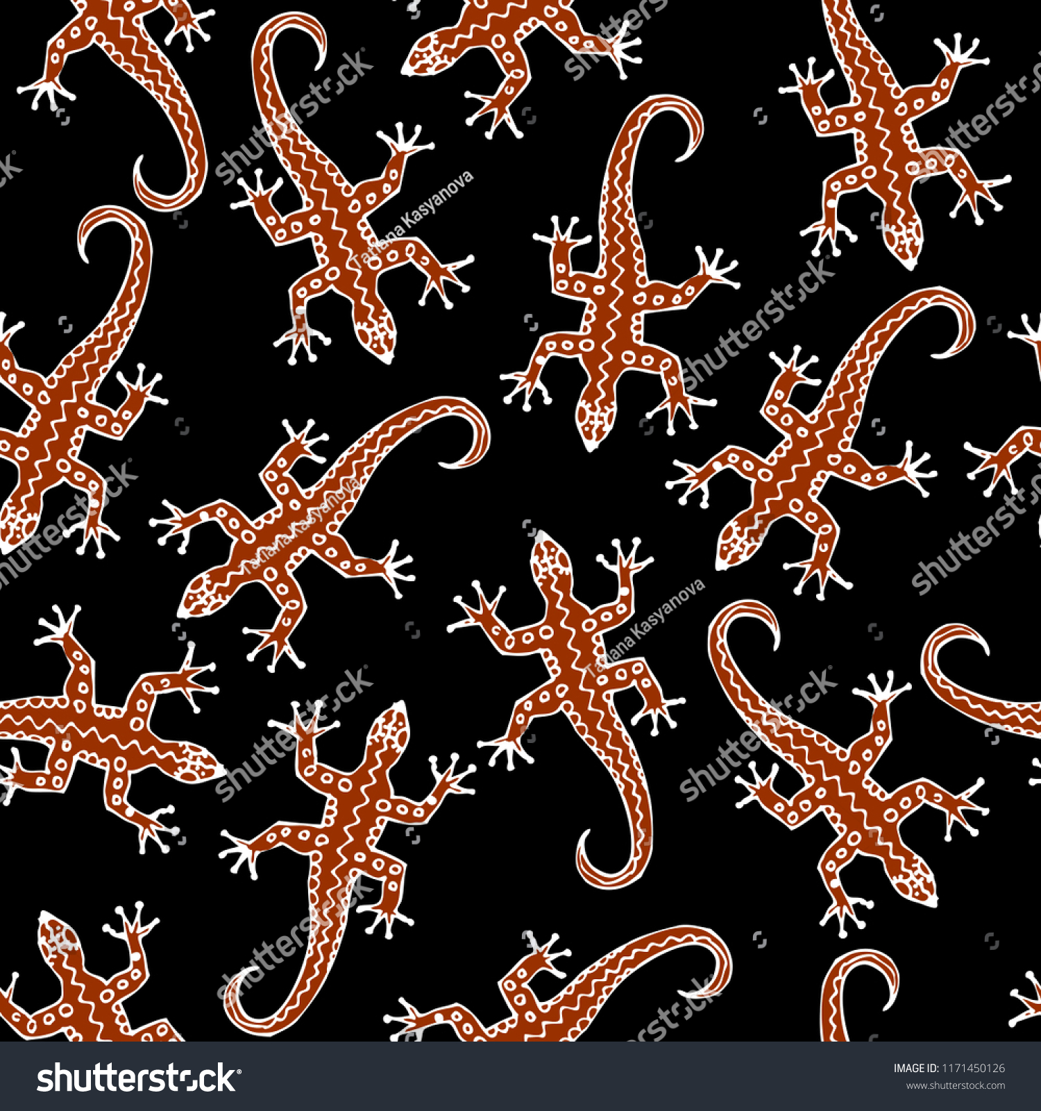 Lizards Pattern On Black Background Brown 스톡 벡터(로열티 프리) 1171450126 ...