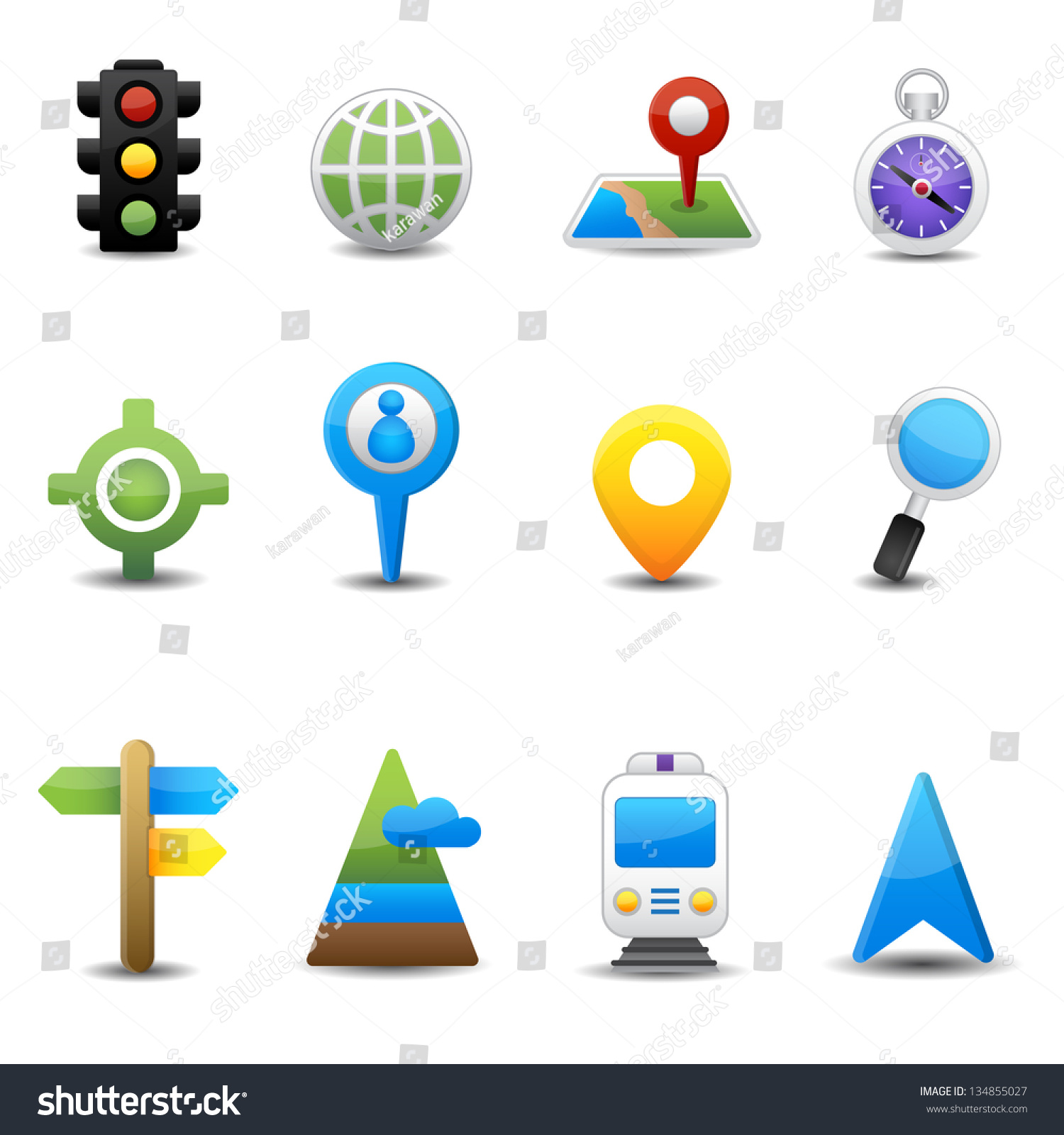 Location And Map Icons Stock Vector Illustration 134855027 : Shutterstock