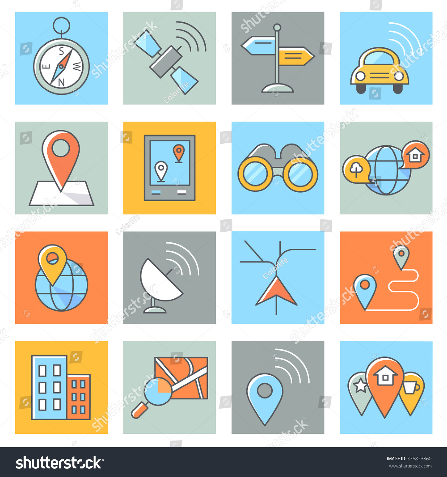 Location Icons Thin Line Flat Design Stock Vector 376823860 - Shutterstock