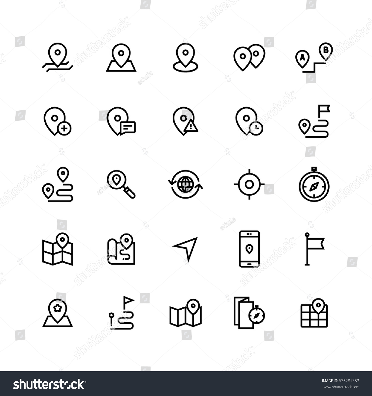 Location Route Map Icon Set Stock Vector (Royalty Free) 675281383