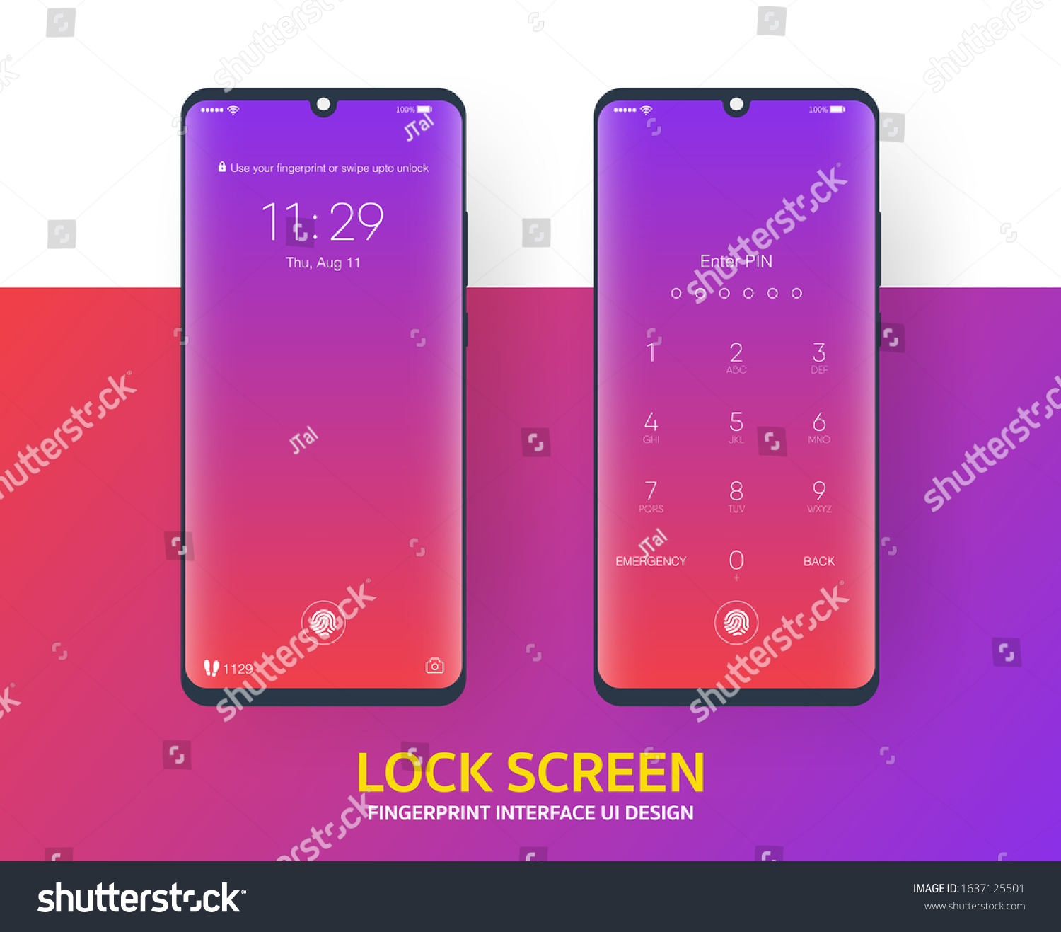 Lock Screen Fingerprint Smartphone Interface Vector Stock Vector ...