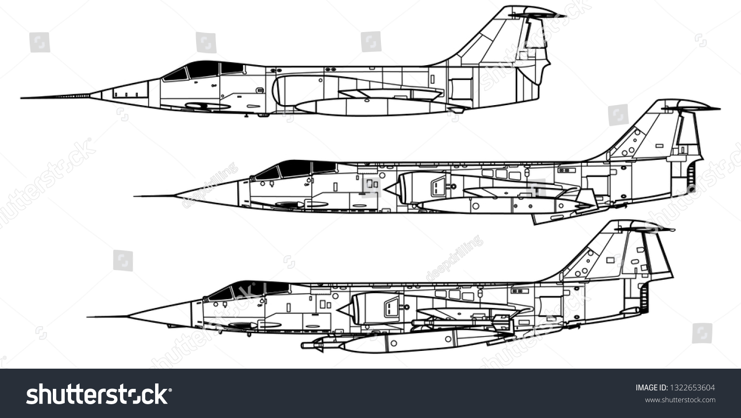 Lockheed F104 Starfighter Outline Vector Drawing Stok Vektör (Telifsiz ...