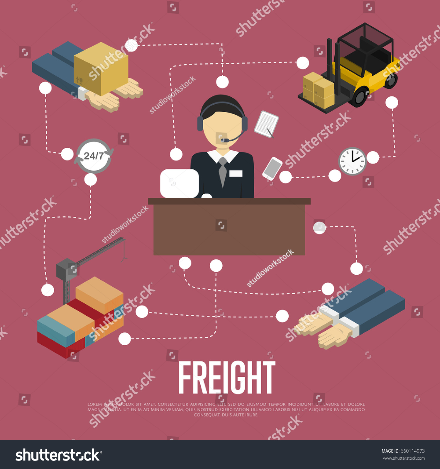 Logistics Freight Shipment Flowchart Isometric Vector: vetor stock ...