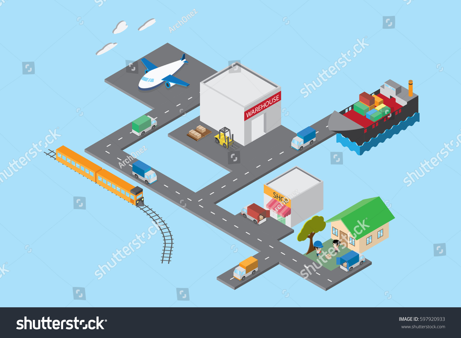 Logistics Transportation Isometric View Stock Vector (Royalty Free ...