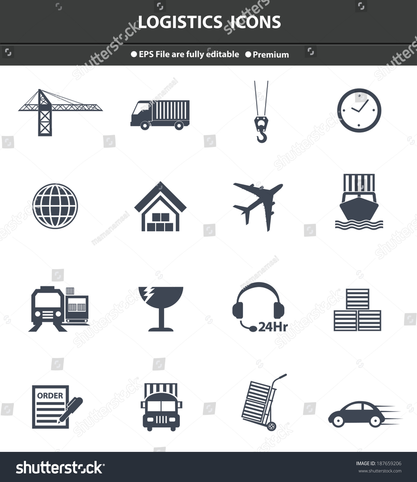 Logistics Black Iconsvector Stock Vector (Royalty Free) 187659206 ...