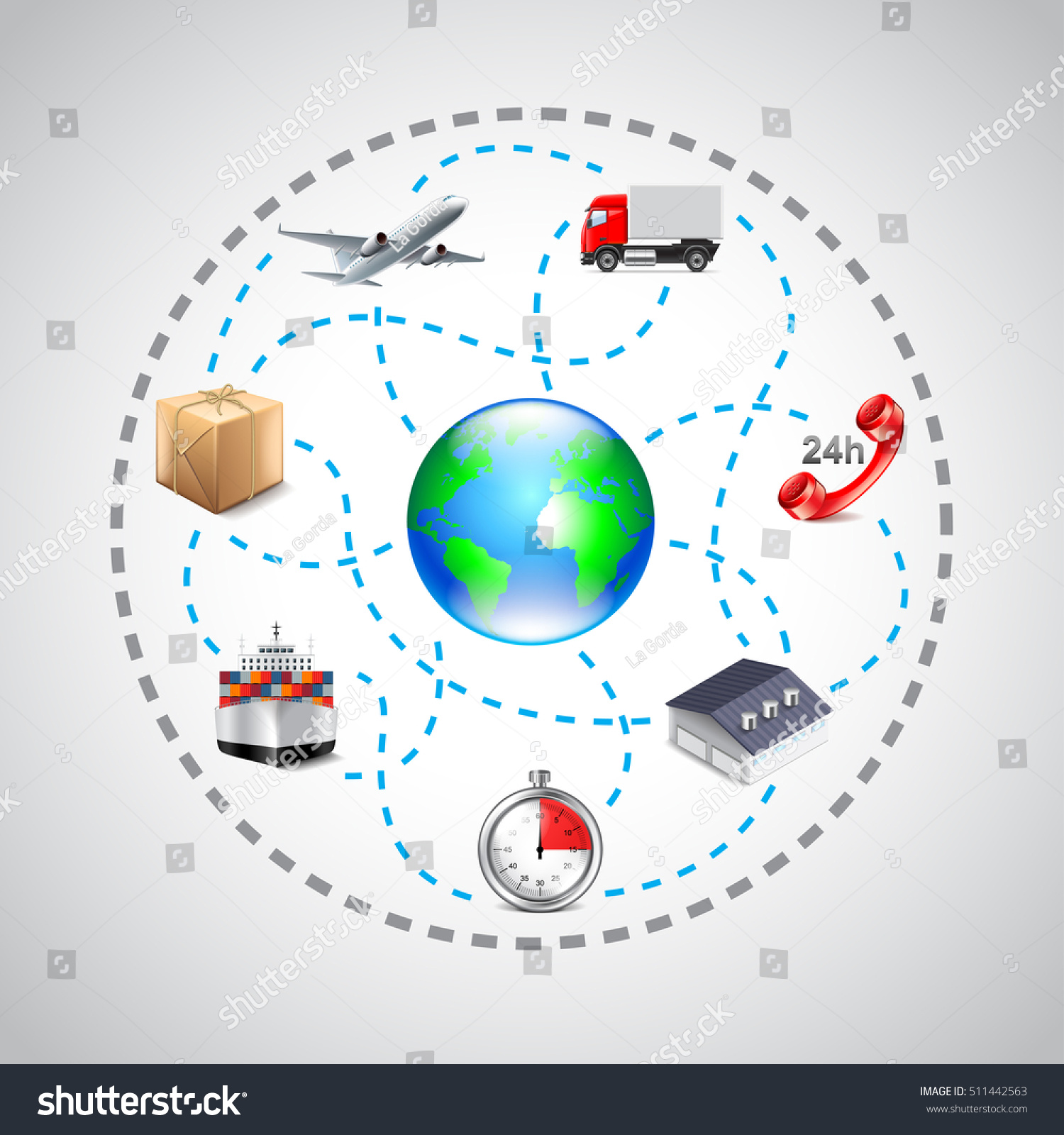 Logistics Icons Sphere Connected Dotted Lines Stock Vector (Royalty ...