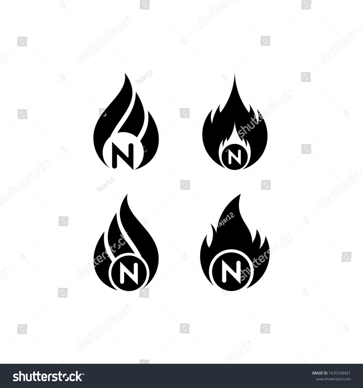 Logo N Fire Flames Set Vector Stock Vector (Royalty Free) 1670169421