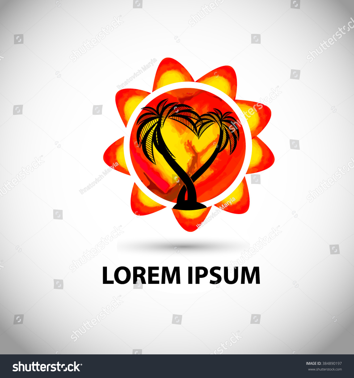 Logo Palm Trees Sun Vector Stock Vector (Royalty Free) 384890197 ...