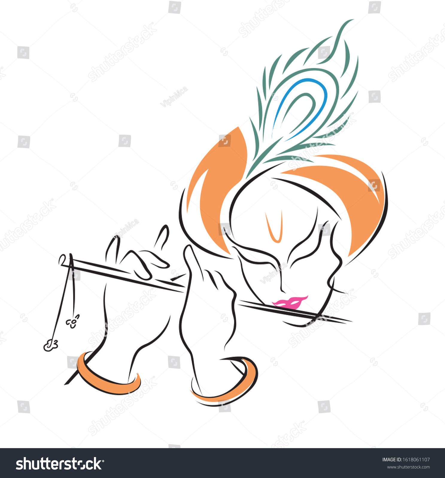 Lord Krishna Playing Flute Vector Illustration Stock Vector (Royalty ...