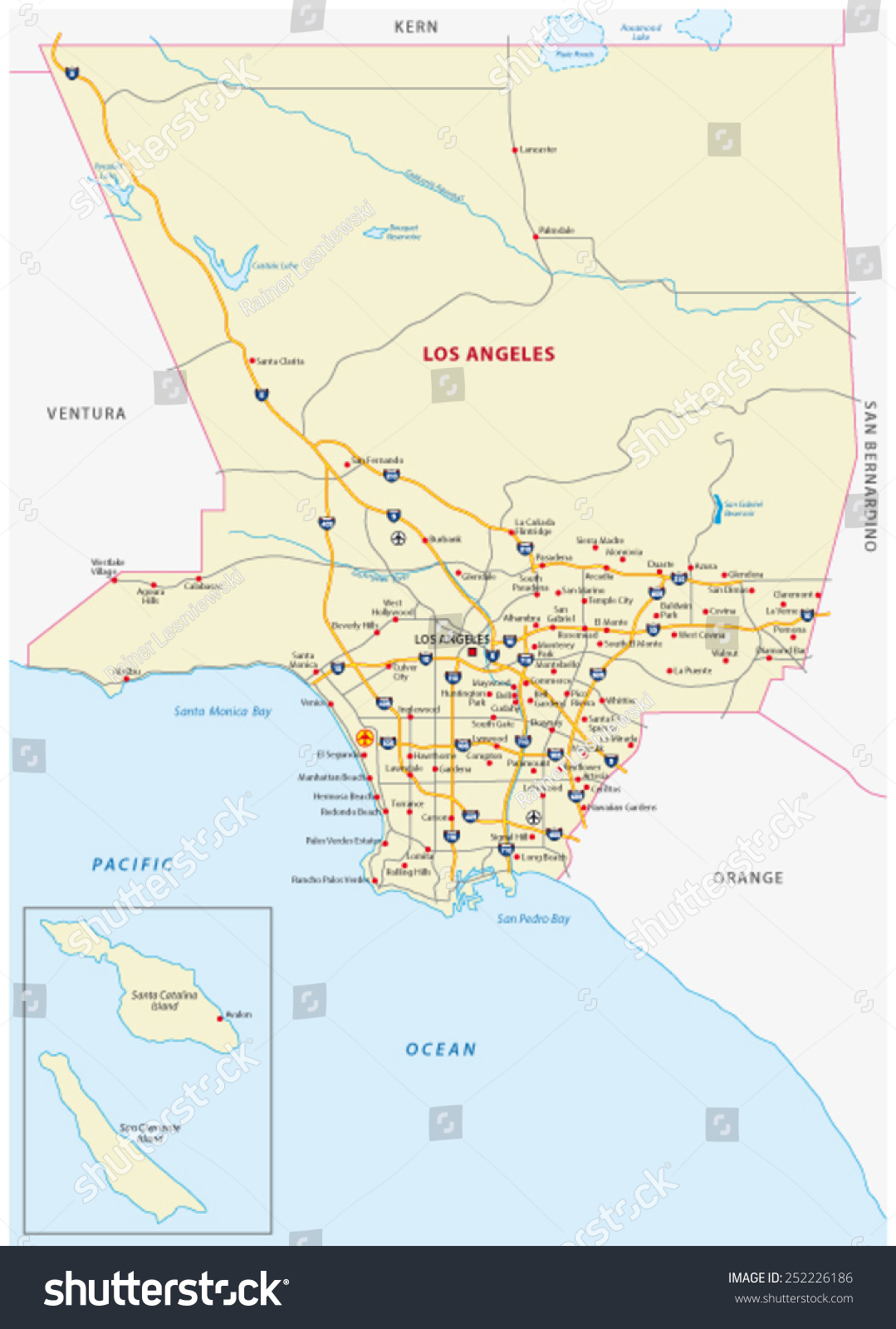 Los Angeles County Map Stock Vector 252226186 - Shutterstock