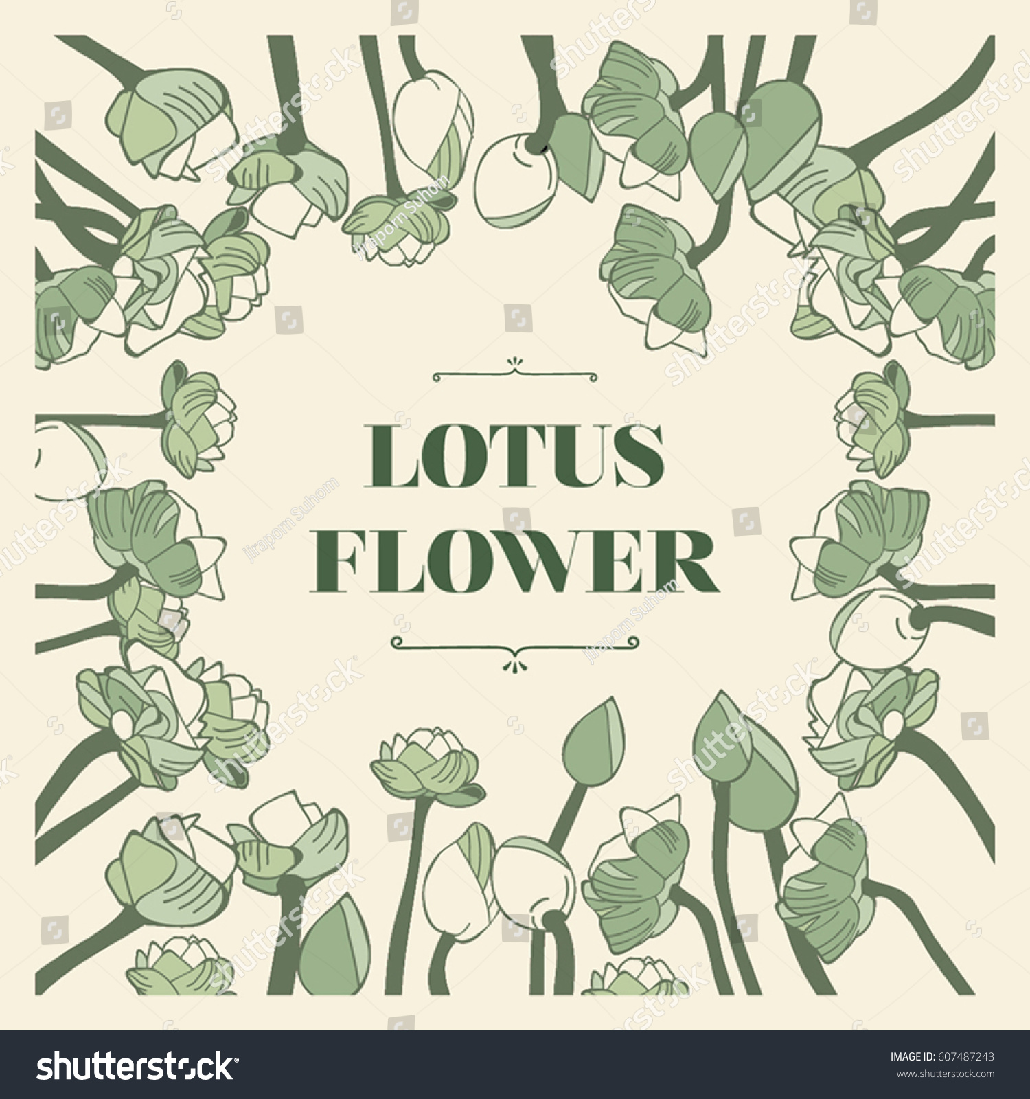 Lotus Flower Circle Frame Stock Vector (Royalty Free) 607487243 ...