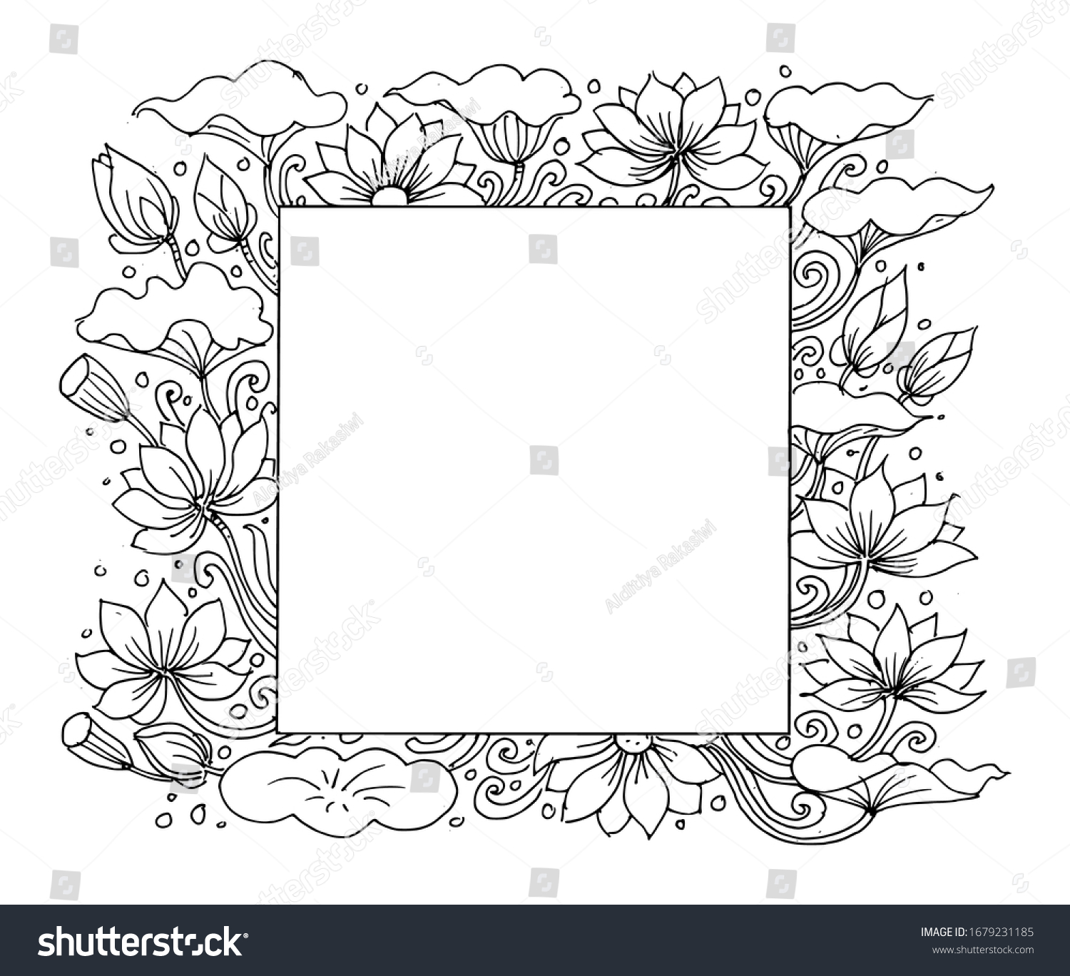 Lotus Flower Rectangle Frame Hand Drawn Stock Vector (Royalty Free ...