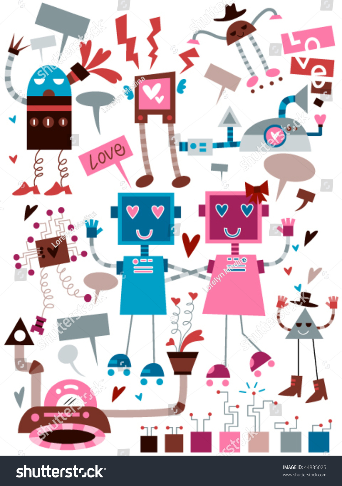 Love Robots Doodles Vector Stock Vector (Royalty Free) 44835025