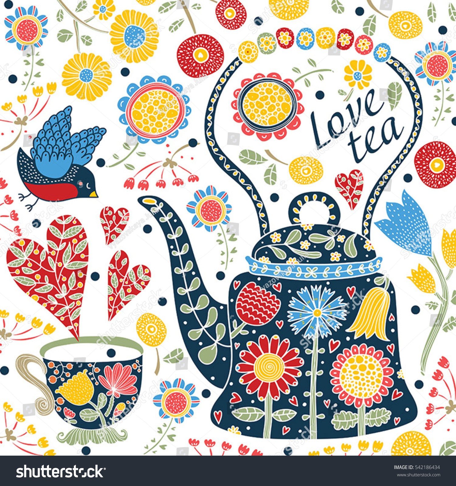 Love Tea Cute Postcard Stock Vector (Royalty Free) 542186434