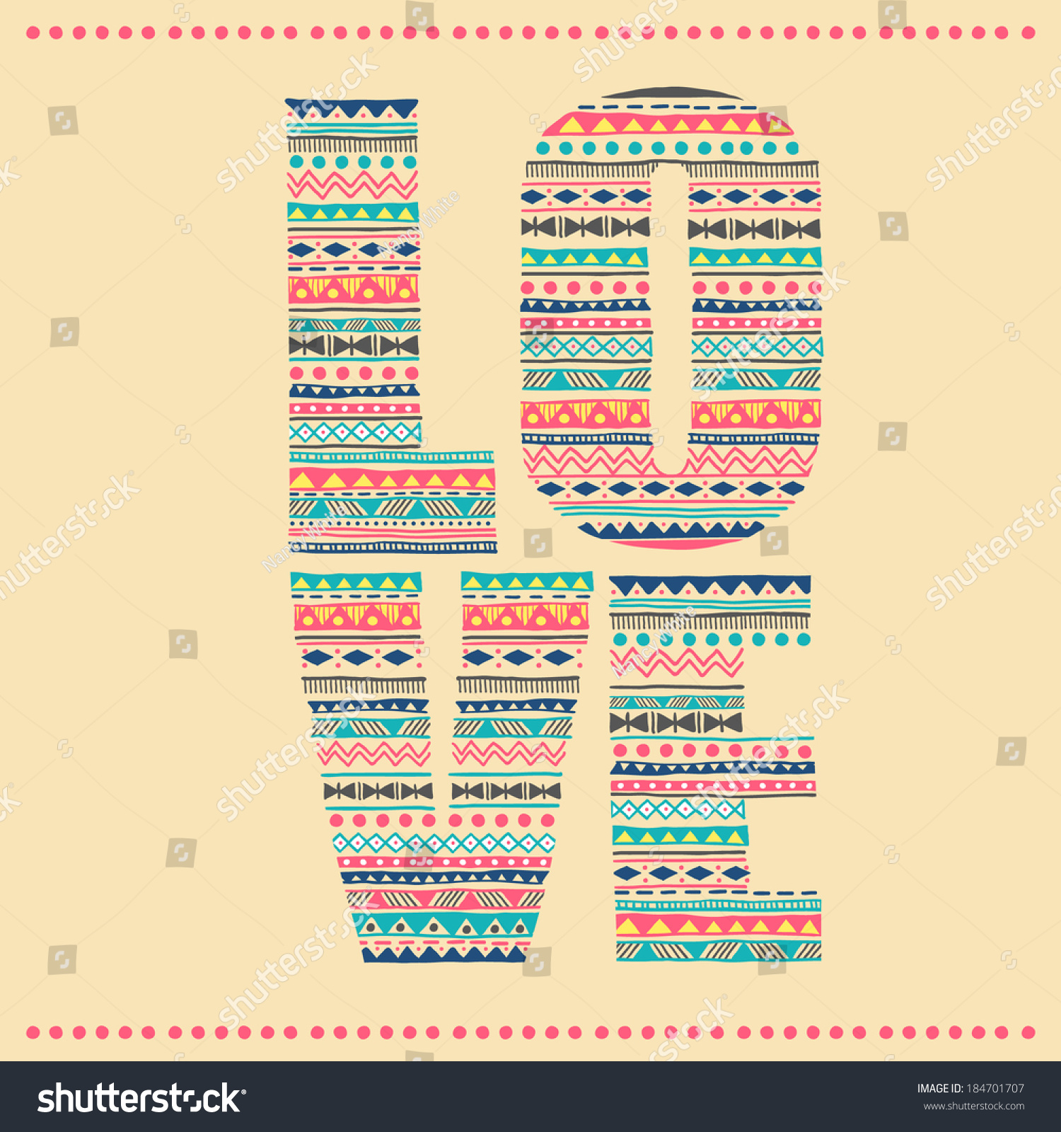 Love Typography Aztec Pattern Stock Vector (Royalty Free) 184701707
