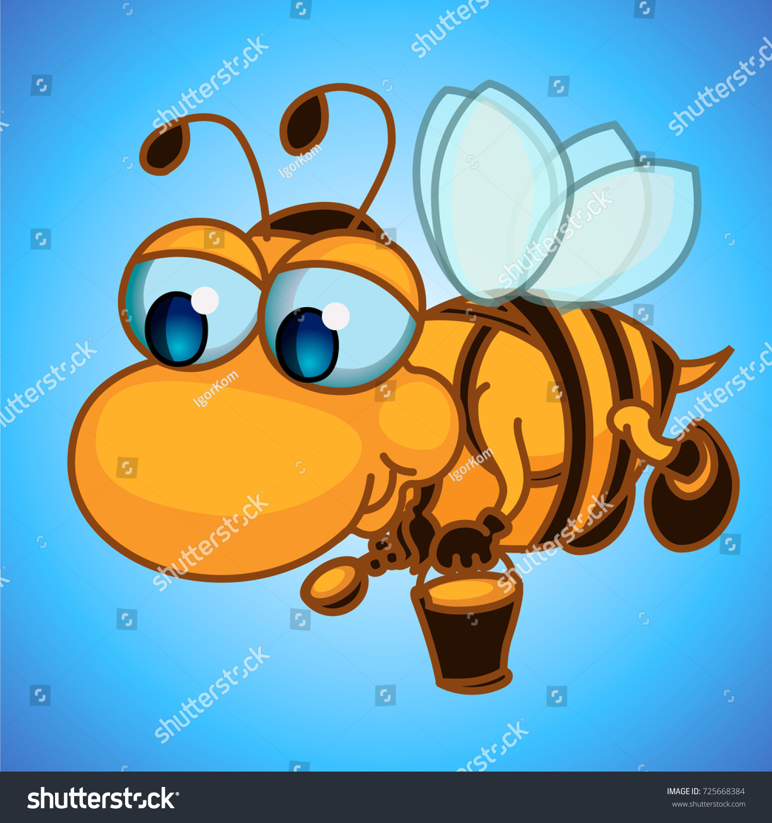 Lovely Cartoon Bees Gathering Honey Vector Stock Vector Royalty Free 725668384