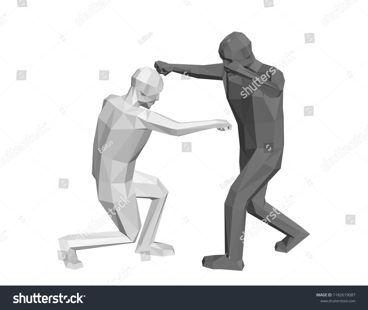 Low Poly Men Fighting Isolated On Stock Vector (Royalty Free ...