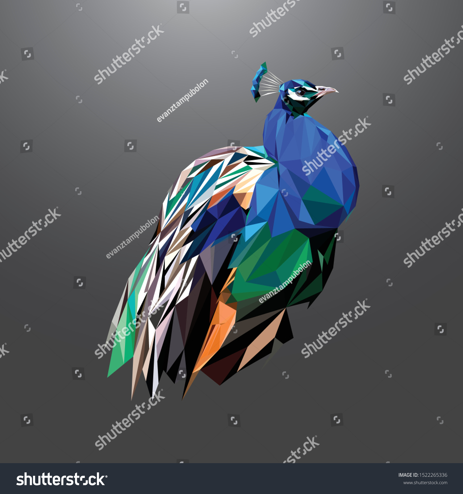 Low Poly Vector Blue Peacock Right เวกเตอร์สต็อก ปลอดค่าลิขสิทธิ์