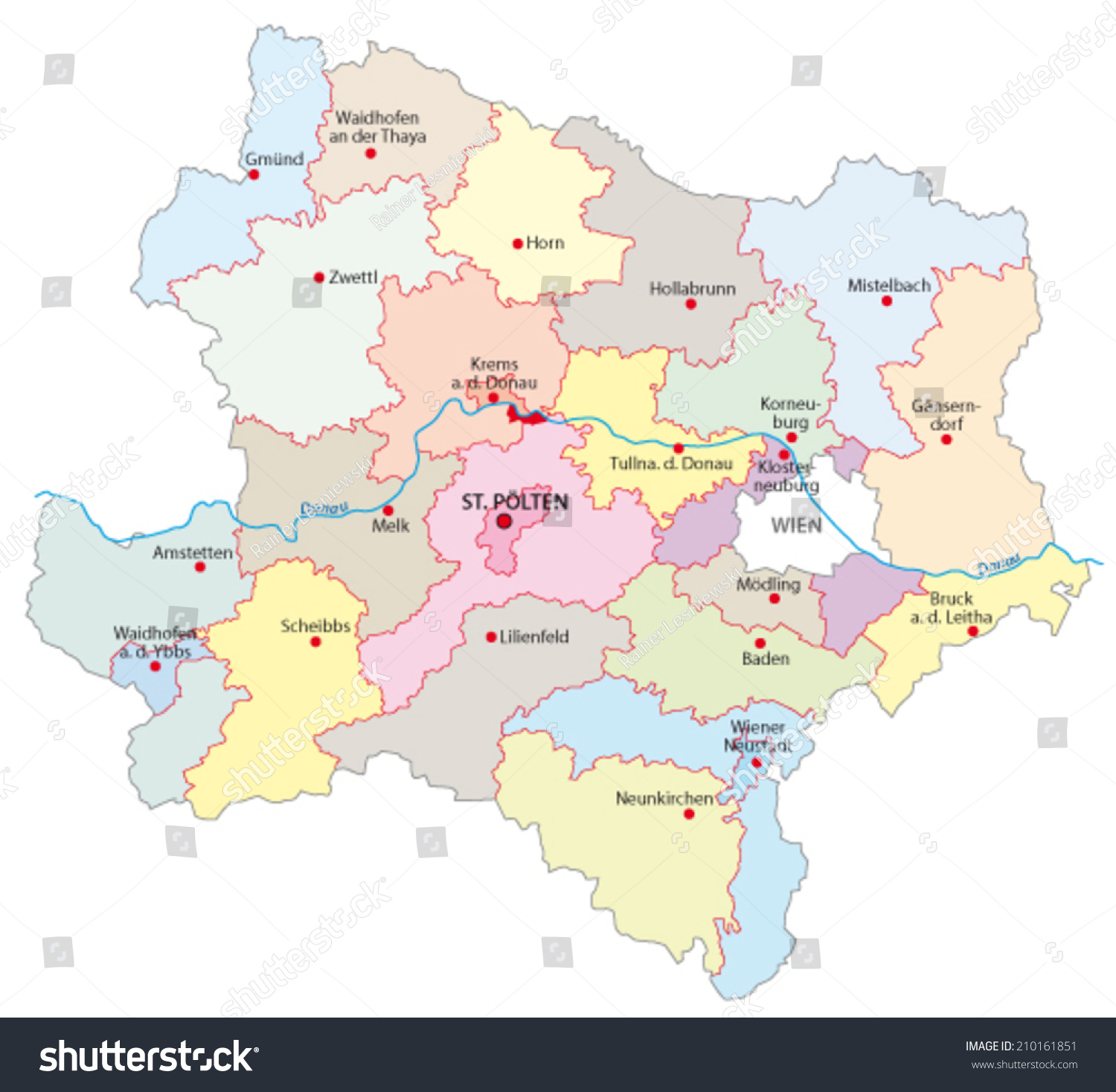 Lower Austria Administrative Map Stock Vector (Royalty Free) 210161851 ...