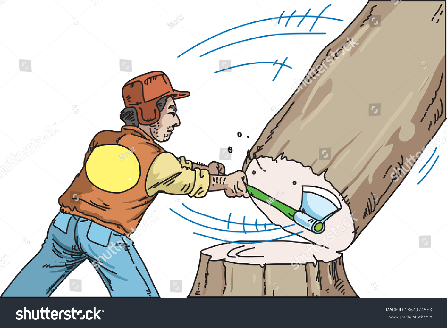 Lumberjack Cutting Tree Axe Stock Vector (Royalty Free) 1864974553 ...
