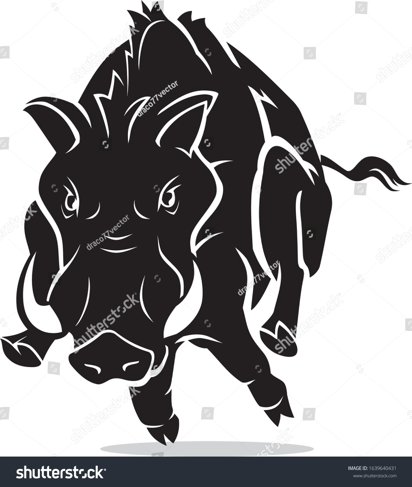 Lunge Attack Wild Boar Front View: vector de stock (libre de regalías ...