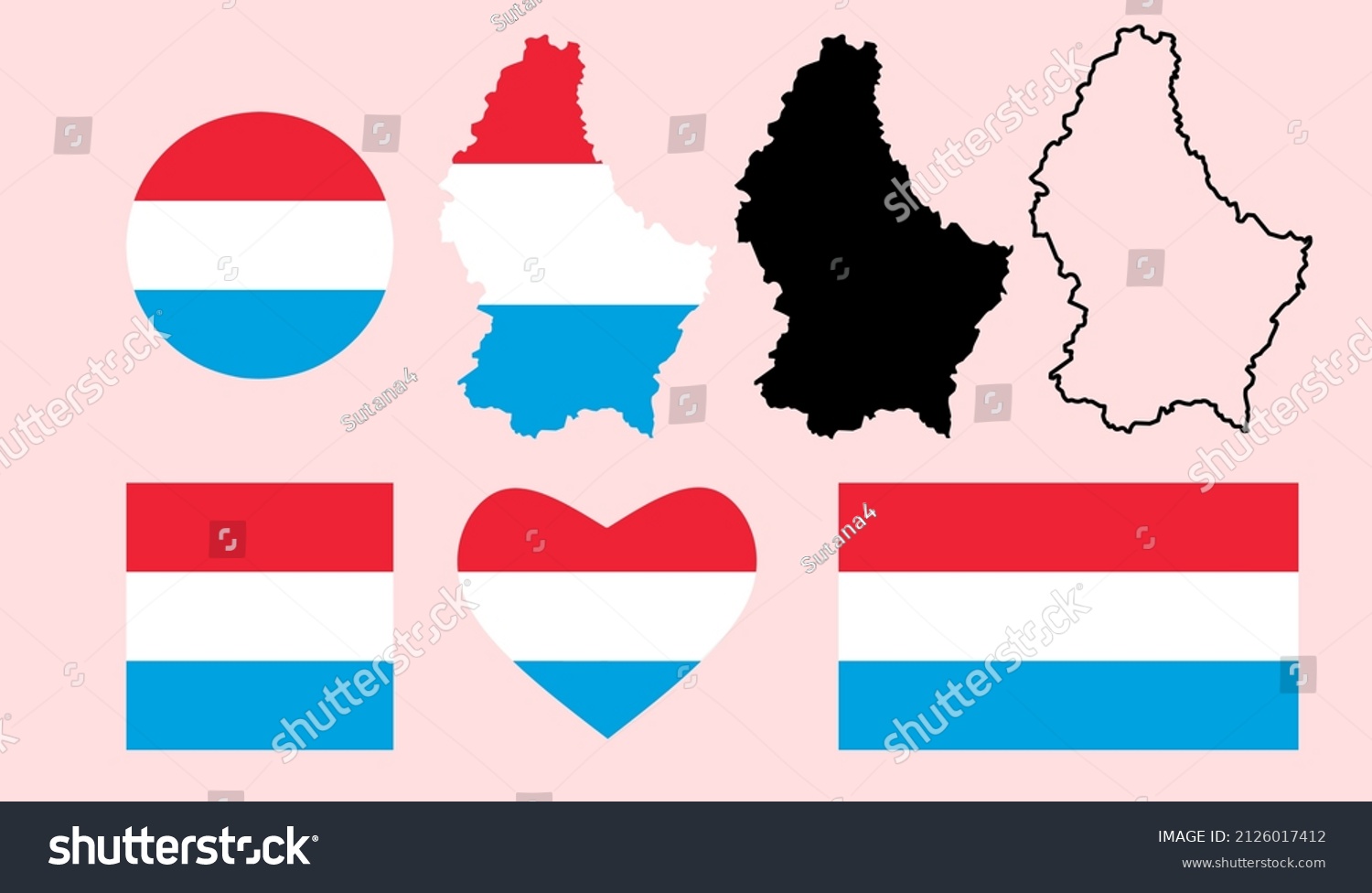 Luxembourg Map Flag Icon Set Stock Vector (Royalty Free) 2126017412 ...
