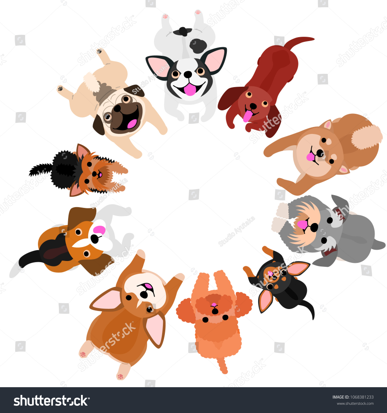 Lying Small Dogs Looking Circle Stock Vector (Royalty Free) 1068381233 ...