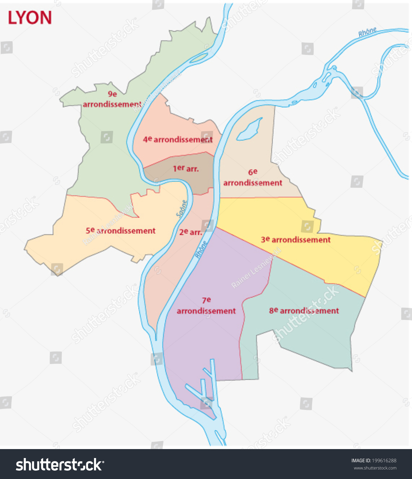 mapa administrativo de lyon: vector de stock (libre de regalías ...
