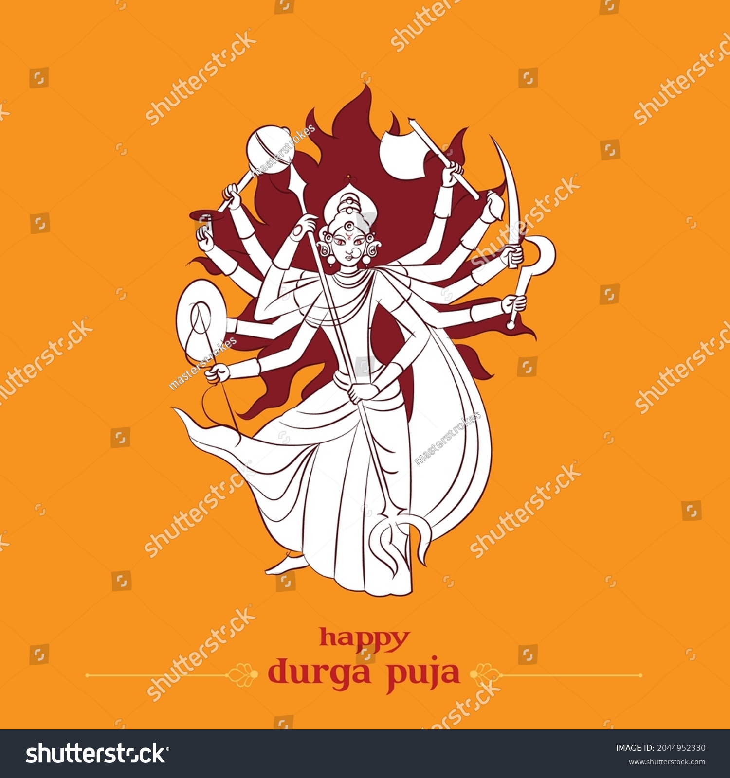 Maa Durga Colour Vector Creative Illustration: เวกเตอร์สต็อก (ปลอดค่า ...