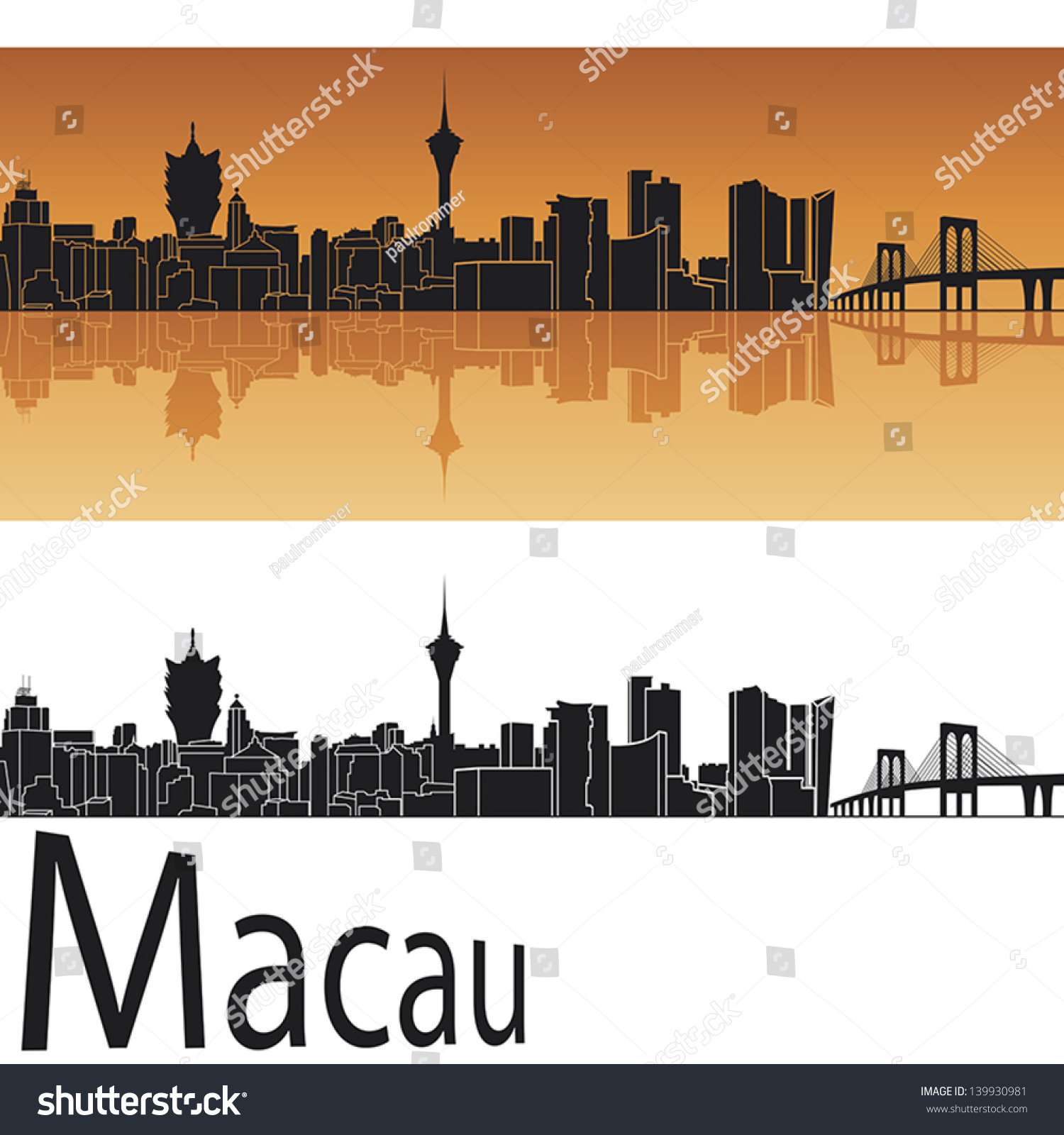 Macau Skyline Orange Background Editable Vector Stock Vector (Royalty ...
